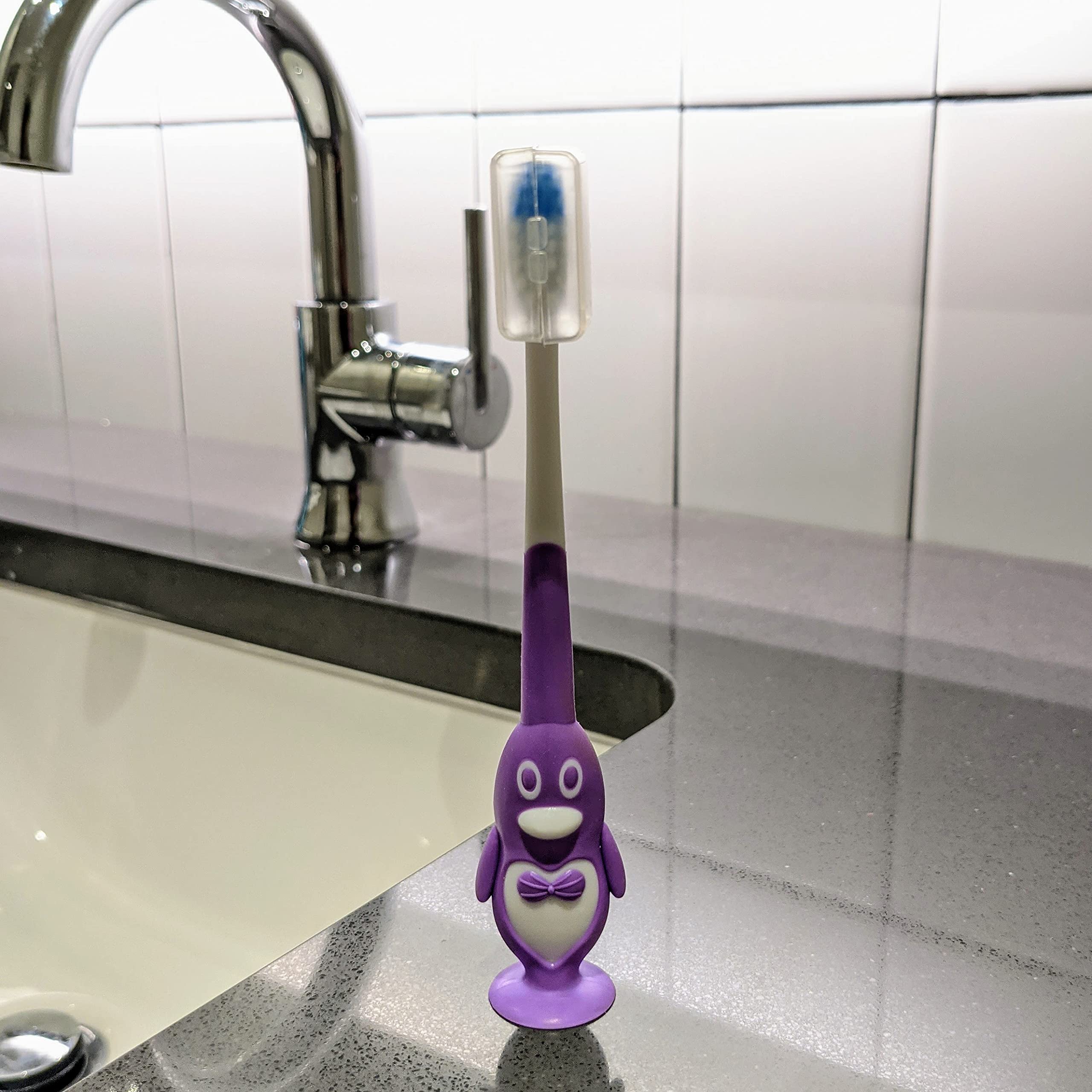 Stesa Kids Toothbrush - 10 Pack - Soft Bristles, BPA Free, Suction Cup for Fun Storage, Dust Covers Included - Boys and Girls Toddler Toothbrush - Age 3+