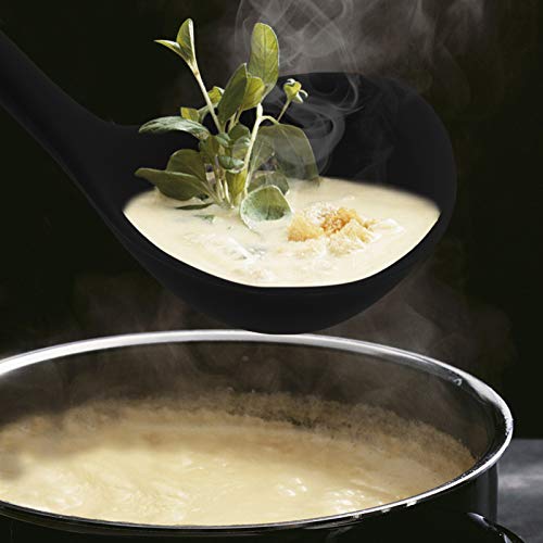 KUFUNG Silicone Ladle Spoon, Seamless & Nonstick Kitchen Soup Ladles, BPA-free & Heat resistant up to 480°F, Non-Stick Kitchen Cooking Utensils Baking Tool (Black)