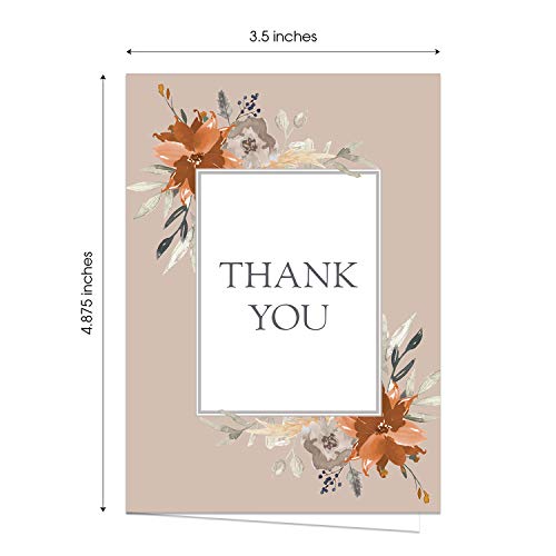 Canopy Street Indie Autumn Floral Thank You / 24 Cards, Six Designs/Boho Gray and Orange Floral