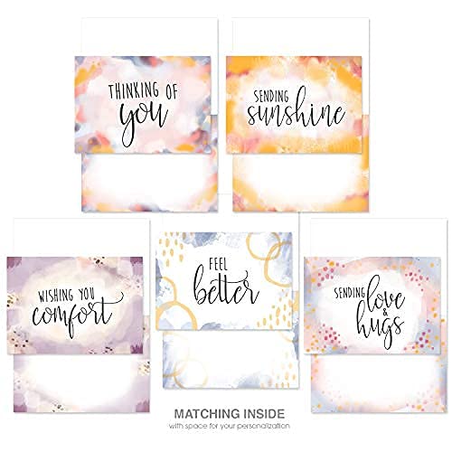 Canopy Street Simple Sentiments Greeting Cards / 25 Encouragement Note Card Pack With White Envelopes / 5 Thoughtful Designs / 5"x 7" Sympathy Thinking Of You Cards
