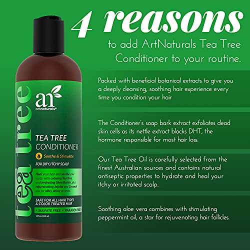 artnaturals Tea Tree Conditioner 12 Fl Oz / 355ml - Made w/ 100% Pure Natural Therapeutic Grade Tea Tree Essential Oil - For Dandruff, Sensitive, Itchy, Dry scalp - For Men & Women