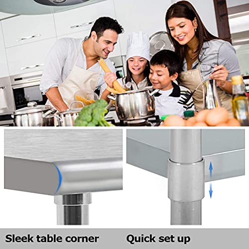 24" x 48" Kitchen Work Table Stainless Steel Table Commercial Work Prep Table Scratch Resistent and Antirust Heavy Duty Metal Table with Adjustable Table Foot for Restaurant, Kitchen