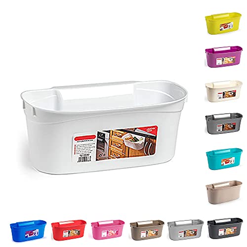 PLASTIFIC Kitchen Over Cabinet Drawer Door Basket Hanging Attach a Trash Waste Bin Box Heavy-Duty Rubbish Bin for Kitchen Cabinet Bathroom Car Office Etc (1D-White)
