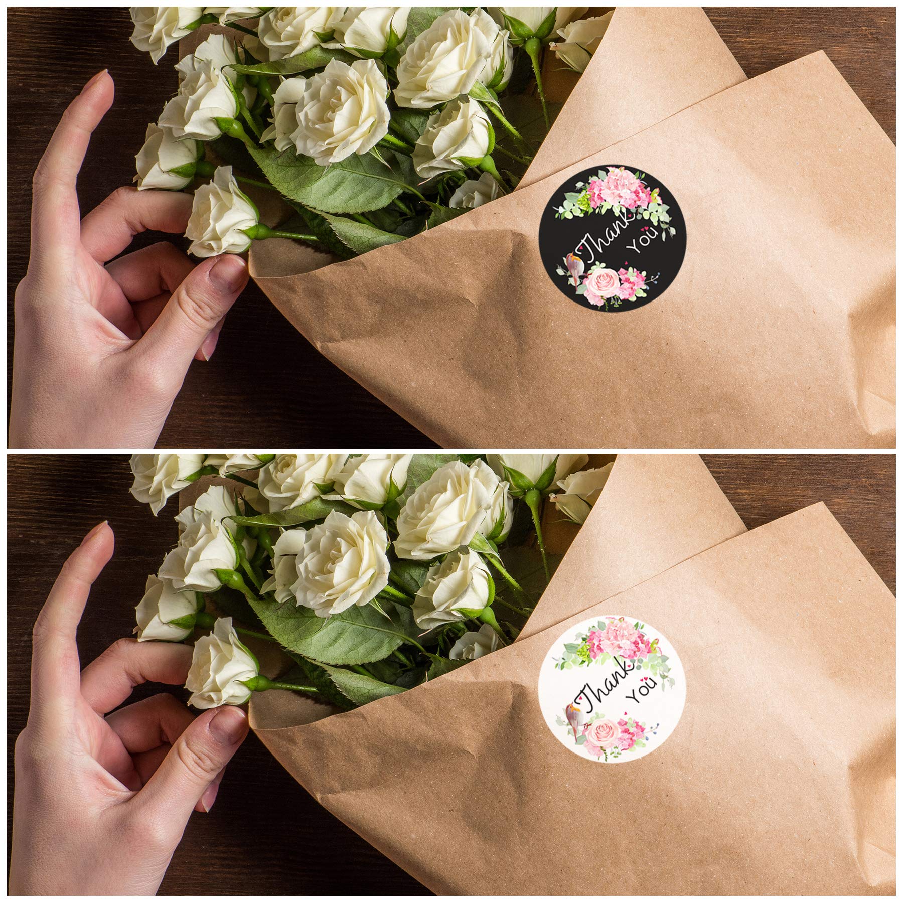 FUNWALTILES Thank You 2 Designs 500pcs Floral Wedding Gift Decoration Mail Seals Roll Labels Sticker Round 2"