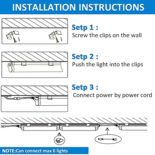 CNSUNWAY 4FT LED Shop Light, 48W 6300LM 6500K Super Bright, T8 Integrated LED Tube Lights, D-Shaped, High Output, Clear Cover, Linkable Shop Lights, LED Garage Light 4 Foot with Plug (6 Pack)