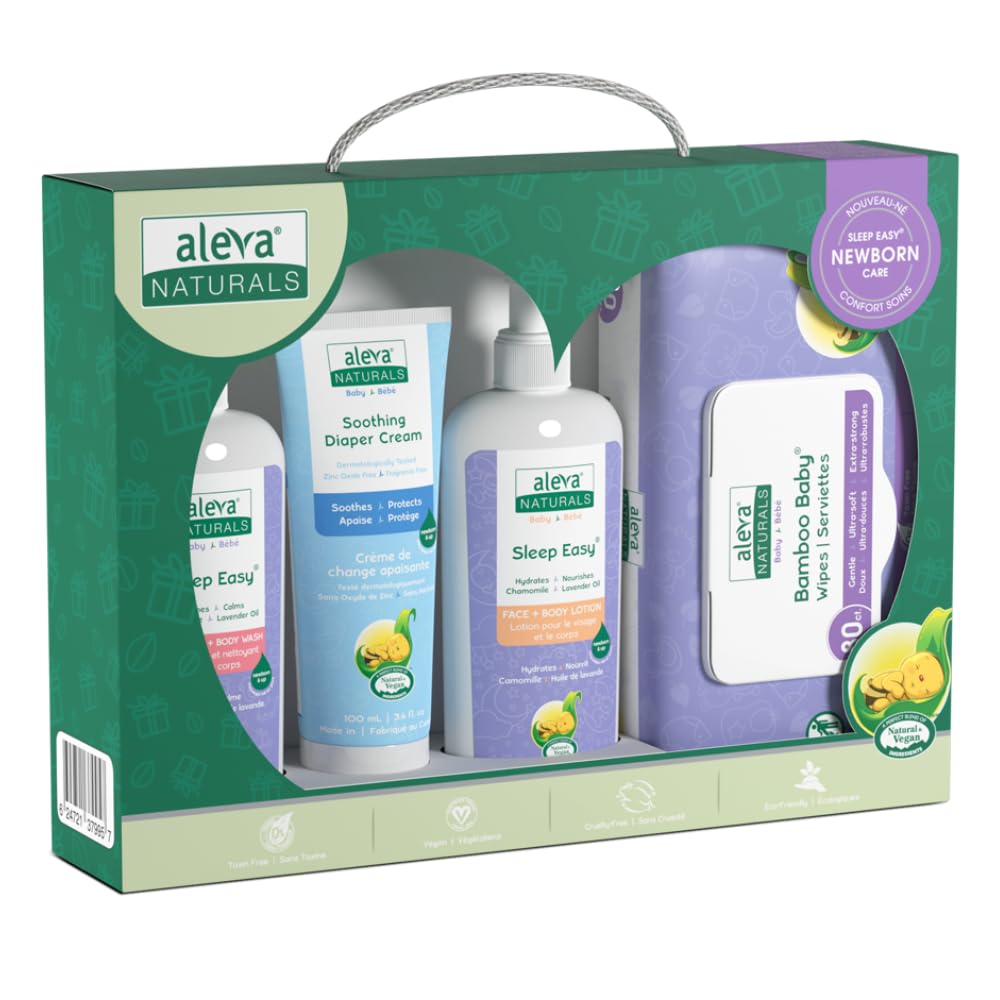 Aleva Naturals Bamboo Baby Wipes Set with Pacifier & Toy, Nose 'n' Blows, Tooth 'n' Gum & Diaper Wipes - Plant-Based Natural and Organic Formula, Hypoallergenic, Biodegradable - 4 Piece Set