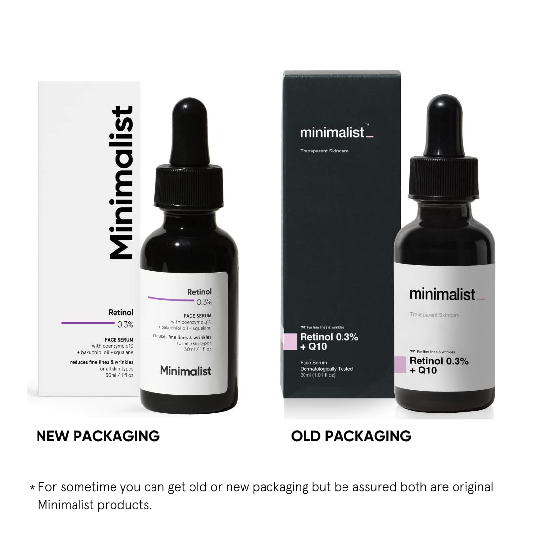 Minimalist 0.3% Retinol Serum For Anti Aging | Night Face Serum With Squalane Base & Coenzyme Q10 To Reduce Fine Lines & Wrinkles | For Women & Men | 1 Fl Oz / 30 ml