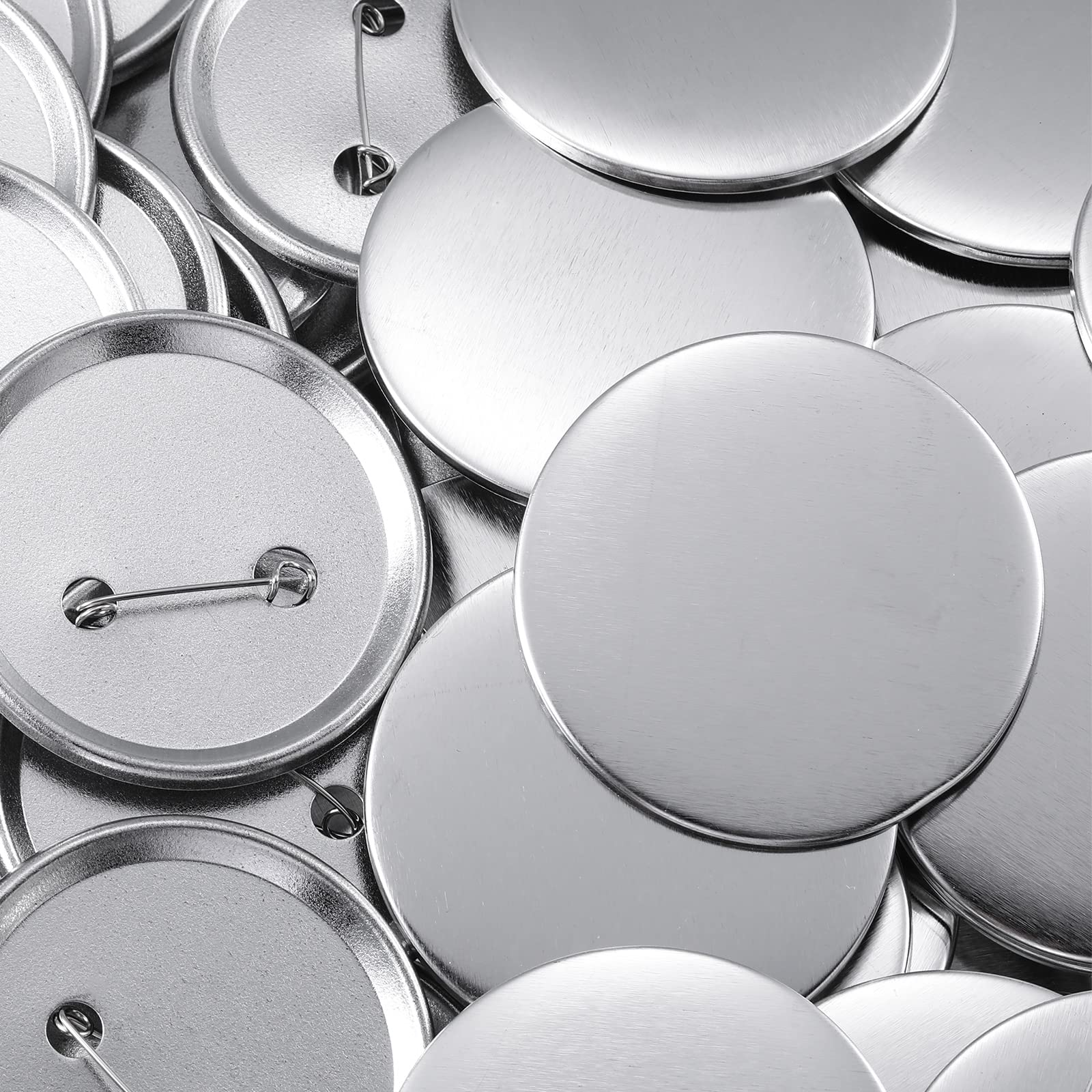 150 Pcs Round Button Parts Blank Button Making Supplies Metal Button Badge Sets for Button Maker Machine, Include Metal Shells Metal Back Cover Clear Film Components (Silver, 58 mm/ 2.28 Inch)