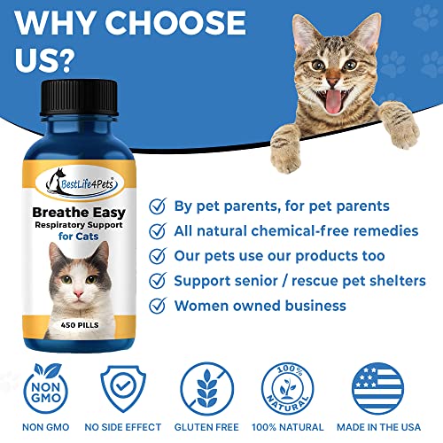 BestLife4Pets | Breathe Easy for Cat | Improve Your Cats Respiratory Systems and Breathing| Cat Antihistamine for Sneezing and Nose Congestion | 450 Pills