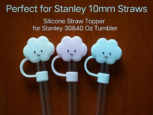 3 Pack Straw Covers Cap for Stanley Cup Accessories, 10mm Cute Silicone Straw Topper for Stanley 30&40 Oz Tumbler, Reusable Drinking Straw Tips Lids for 10mm Straws, Dust-Proof Straw Protectors