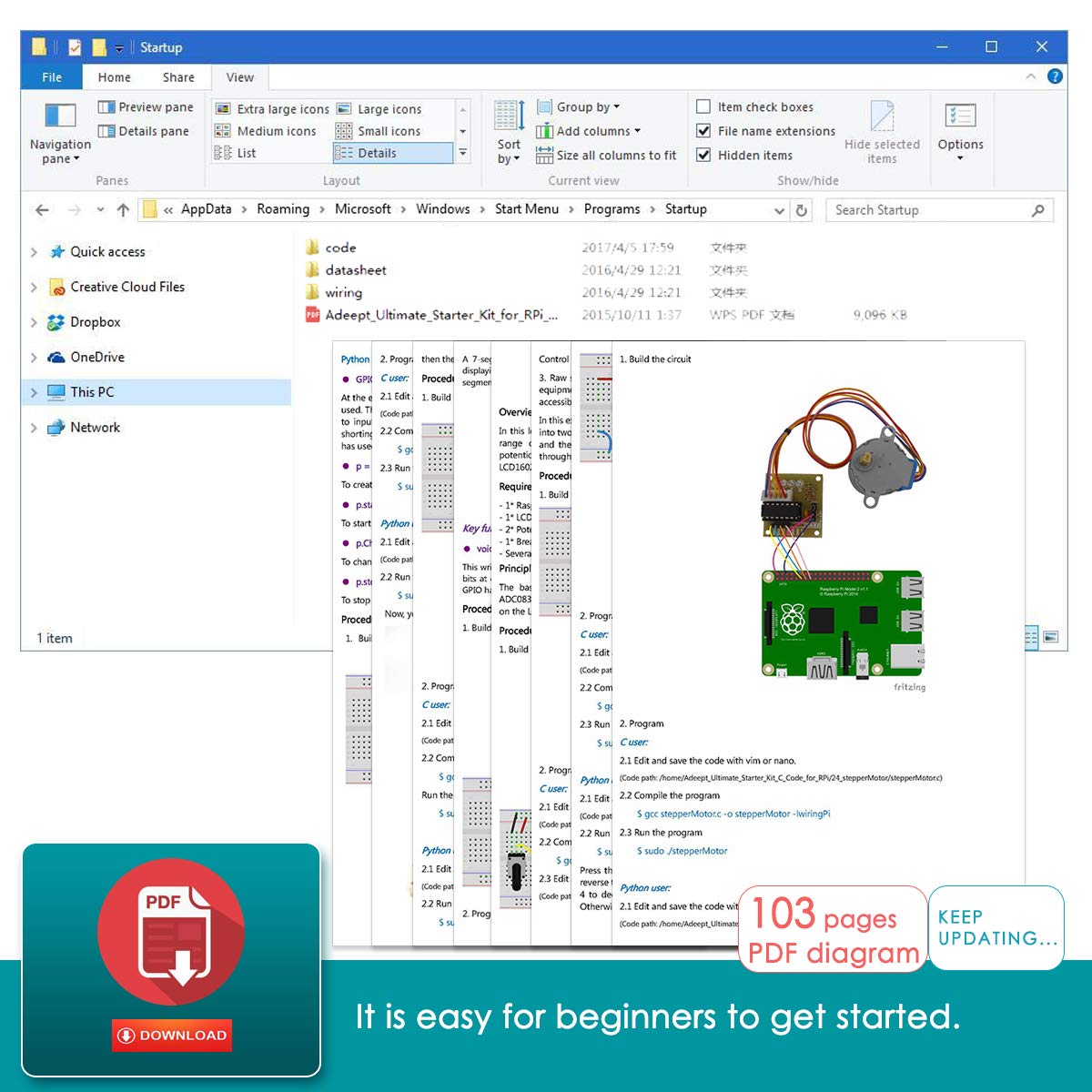 Gewbot New Ultimate Starter Learning Kit for Raspberry Pi 3 2 Model B/B+ Python ADXL345 GPIO Cable DC Motor, Raspberry Pi Starter Kit with PDF Guidebook