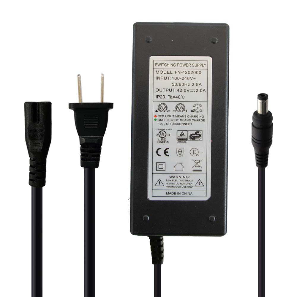 aunstarwei UL 42V 2A Charger Power Supply Adapter for 10S 36V Lithium Li-ion Battery Pack with DC 5.5 x 2.1mm