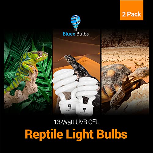 2 Pack 13-Watt Reptile Bulb Desert UVA UVB Light - 10.0 UVB Reptile Light - Compact Florescent Terrarium Bulb Suitable for Desert Reptiles Lizards Bearded Dragons Tortoises CFL UVB Bulb (13 Watt 10.0)