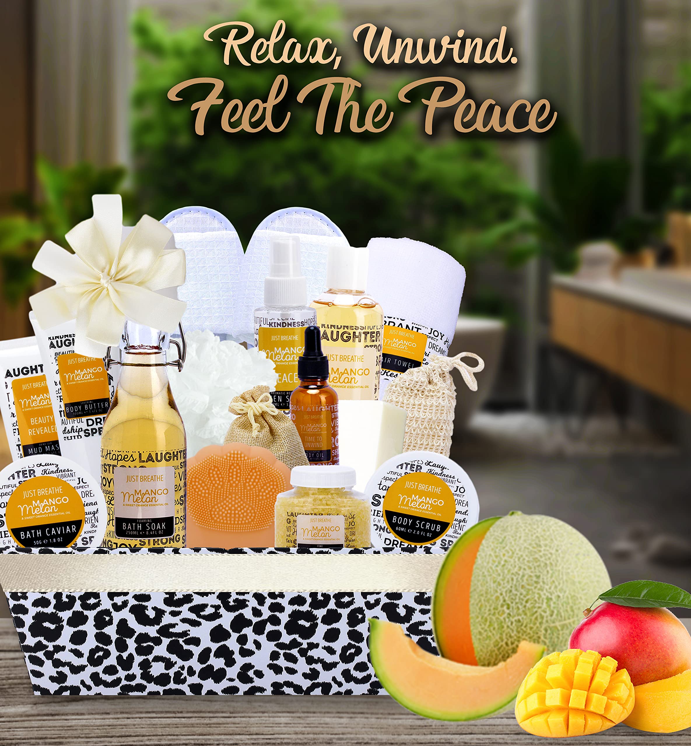 Spa Gift Basket for Women and Men! Mango Melon & Sweet Orange Bath Body Works Spa Bath Set. Sulfate Free Spa Gift Set to Soothe & Moisturize your Skin