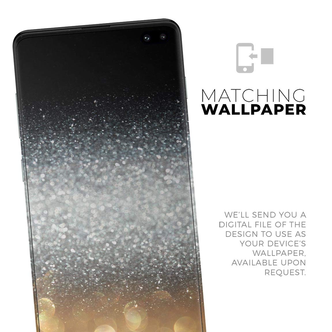 DesignSkinz Unfocused Silver Sparkle with Gold Orbs Protective Vinyl Decal Wrap Skin Cover Compatible with The Samsung Galaxy S20 (Screen Trim & Back Glass Skin)