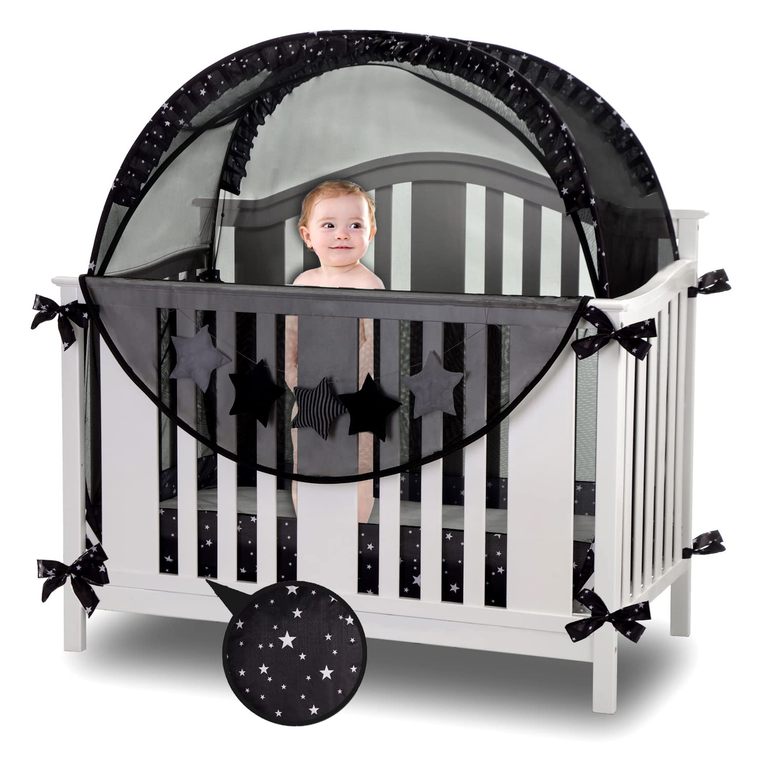 JOINSI Safety Crib Tents to Keep Toddler in, Pop Up Baby Mosquito Net Cover Bed Canopy for Infant - Black