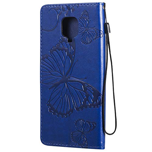 Asdsinfor Compatible with Redmi Note 9 Pro Case Wallet Case Credit Cards Slot with Stand for PU Leather Shockproof Flip Magnetic Compatible with Xiaomi Redmi Note 9S Big Butterfly Blue KT