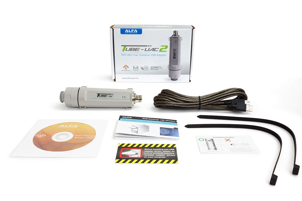 Alfa Tube-UAC2 802.11ac Dual Band 2.4/5 GHz Long Range USB Adapter 9 dBi Omni Antenna kit