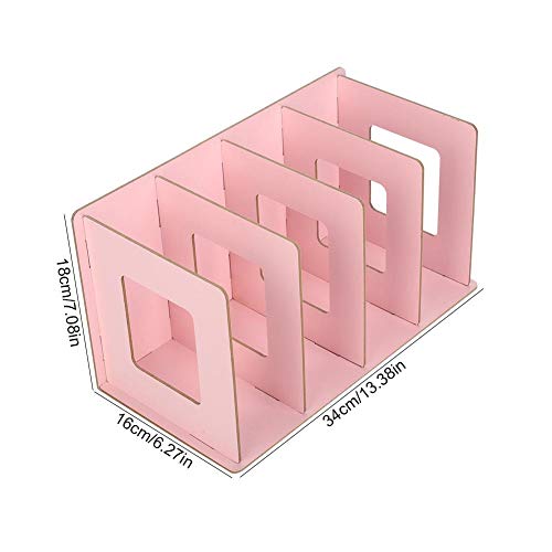 Desktop Bookshelf Wooden DIY Desk Organizer Multi-Slots Bookshelf Rack Organizers, Eco-Friendly Books DVD Storage Magazine Holder Literature Display Rack for School or Office(Pink)