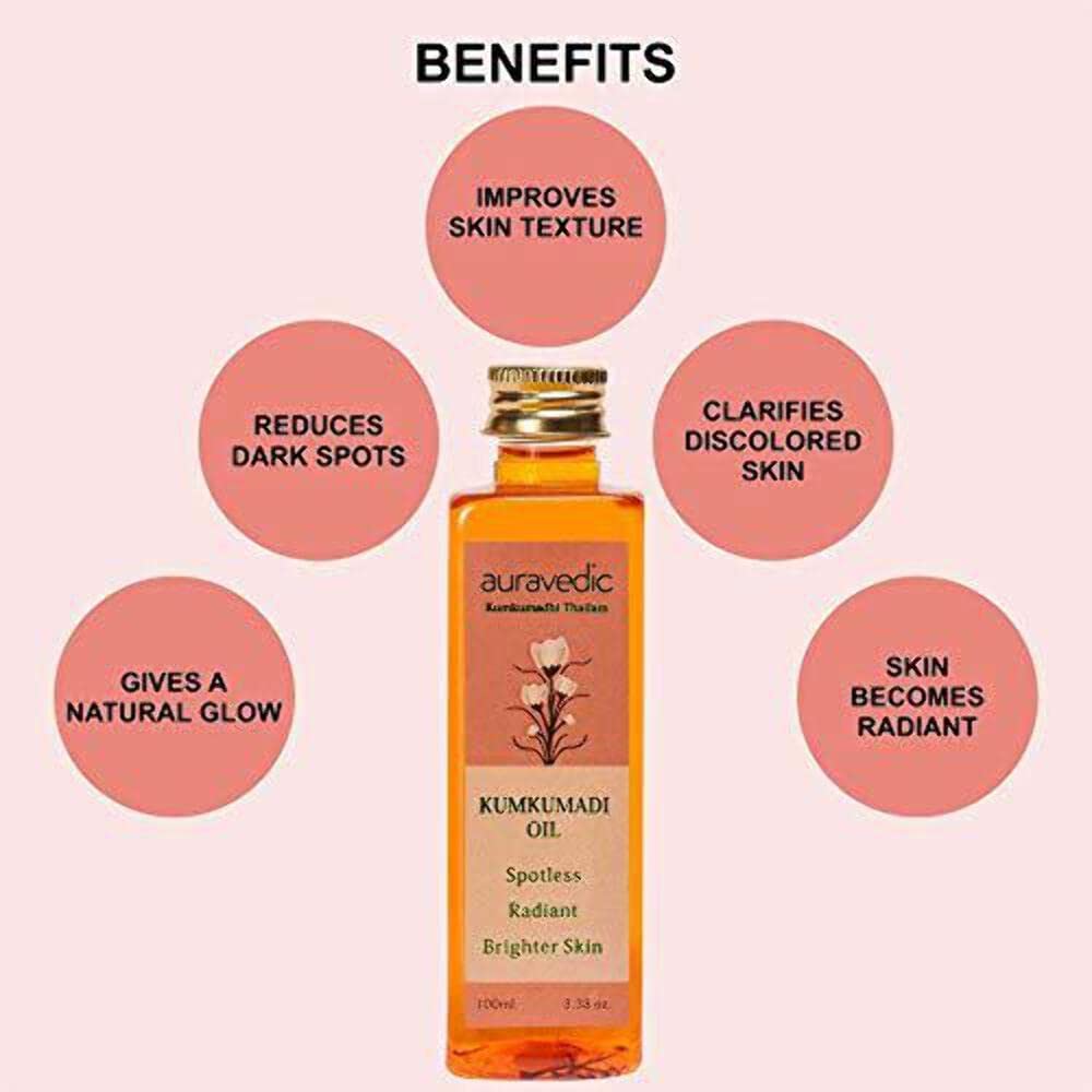 Auravedic Kumkumadi Oil Pure Saffron for Ultra Radiant Skin | 3.38 Fl Oz (100ml)