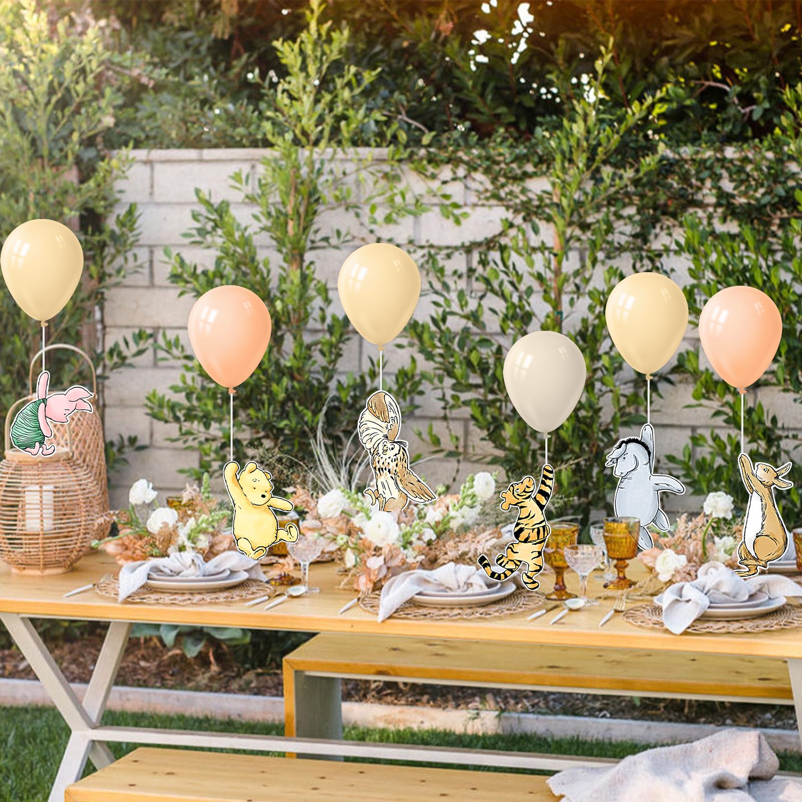 18 Pcs Classic Winnie Themed Hanging Decorations with Balloons - Baby Shower Birthday Party Supplies Set Nursery Decor