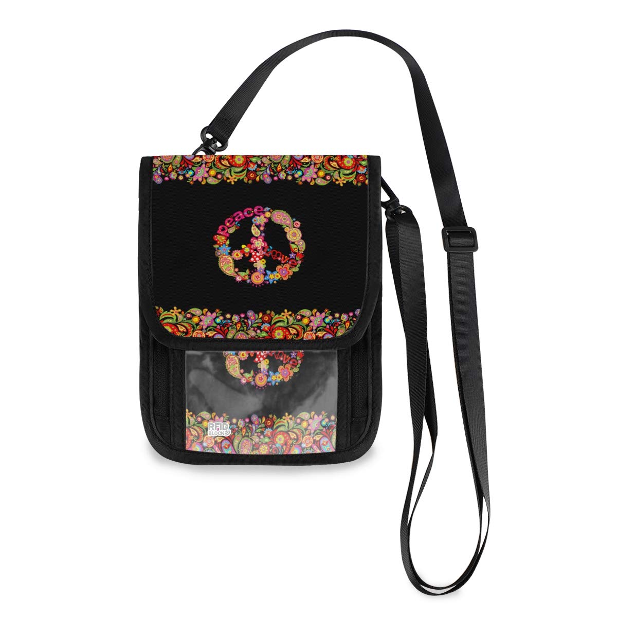 ALAZA Hippie Peace Sign Floral Small Crossbody Wallet Purse Cell Phone Bag Rfid Passport Holder with Credit Card Slots