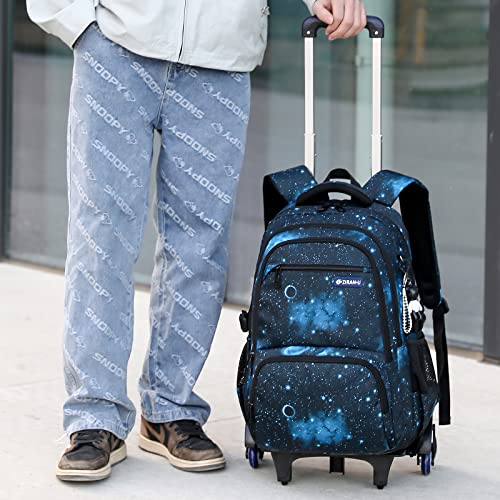 Amythe Rolling Backpack for Kids Teenagers, Casual Laptop Backpack - Lightweight, Waterproof,Tear-Resistant, Six-Wheeled for Easy Transport,Travel Luggage Backpack
