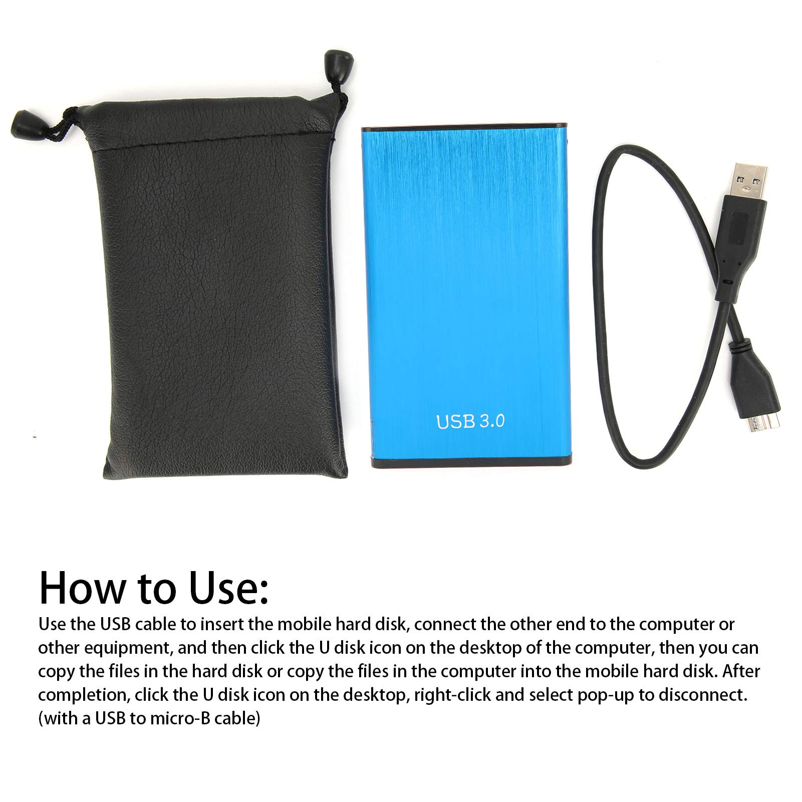 PUSOKEI Portable External Hard Drive, USB 3.0 Mobile Hard Drive, with Storage Bag, for Notebooks, All‑in‑Ones, Desktop Computers, for OS X/XP/Win7/ Win8/Win10/Linux(120G)