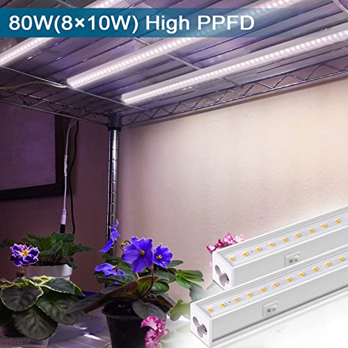 Barrina T5 Grow Lights, Full Spectrum, 2ft 80W (8 x 10W, 500W Equivalent), LED Grow Light Bulbs for Indoor Plants, Greenhouse, Plug and Play, 8-Pack