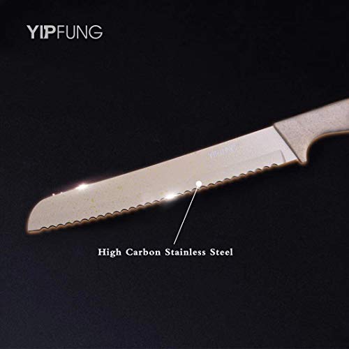 Colorful Knife Set for 6 Pieces, High Carbon Steel Kitchen Knife Set, Environmental Wheat Straw Material Handle, Sharp All-purpose Professional Chef Knife with Gift Box YIPFUNG