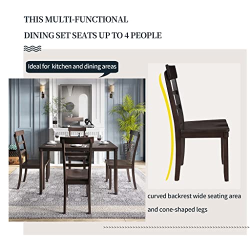 5 Piece Kitchen Dining Table Set 1 Wooden Table + 4 Chairs Set for Restaurant Espresso