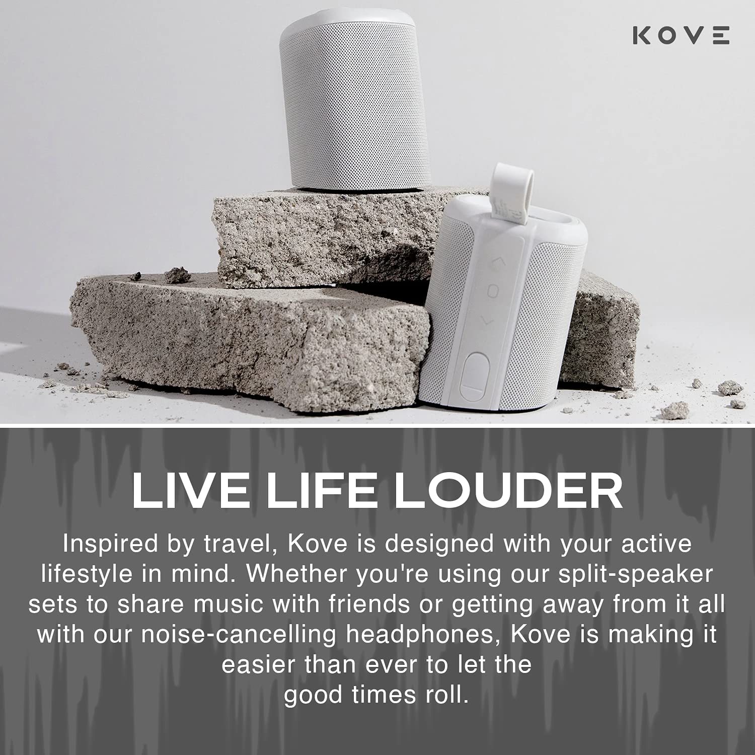 KOVE Commuter 2 Portable Speaker - Concrete Bluetooth Speakers, Wireless with HD Louder Volume, Deep Bass Subwoofer, Microphone, IPX7 Water Resistant - Perfect Boom Box for Home, Outdoor or Travel