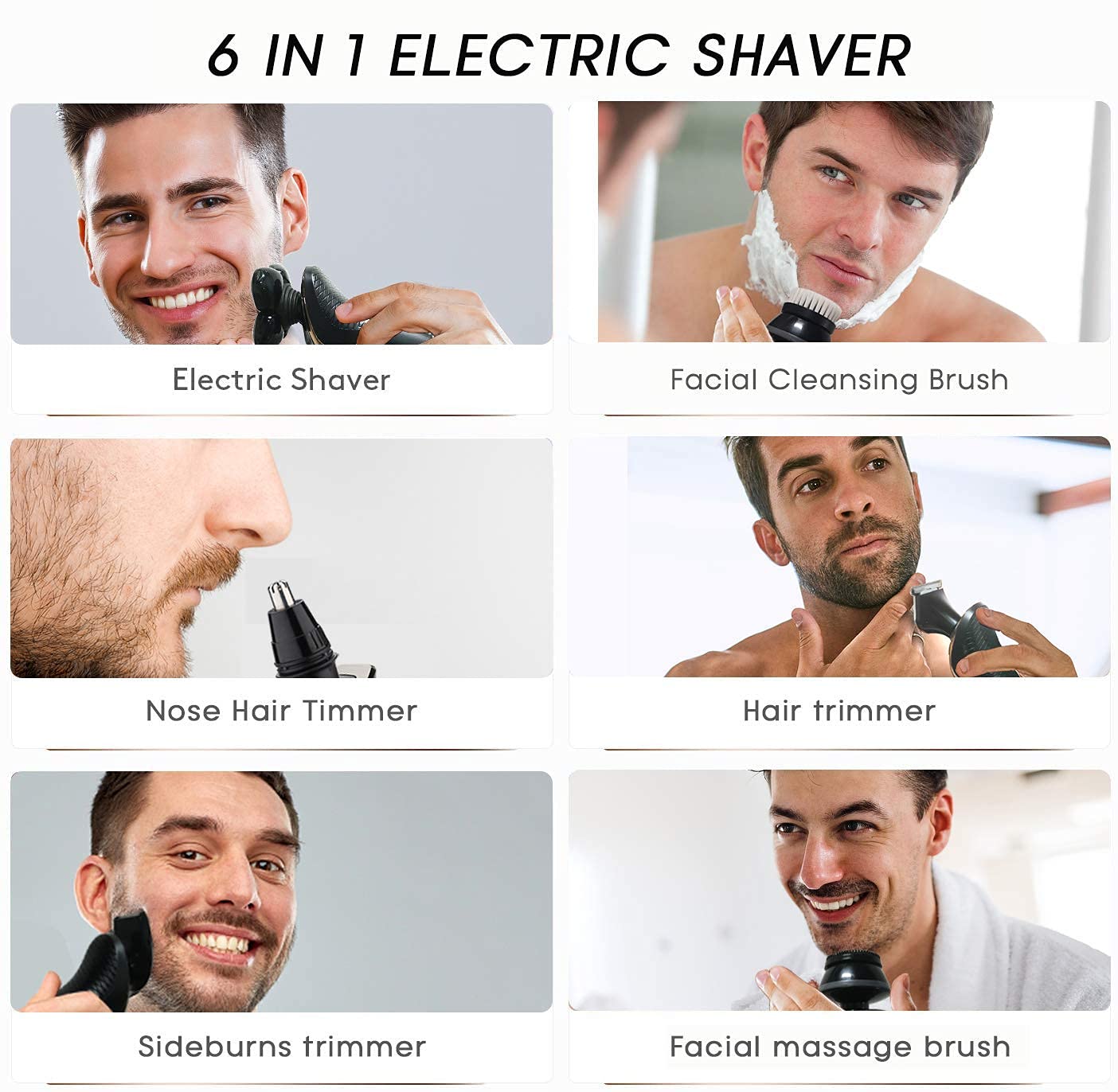 Electric Razors for Men Cordless Rechargeable, Head Shavers for Bald Men, 6 in 1 Grooming Kit, Shaving Machine with Charging Station, by Sceafunny