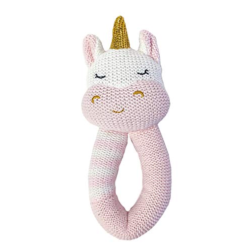 Living Textiles Baby Knitted Toy Rattle - Kenzie Unicorn -Premium HIGH Quality 100% Cotton Super Cute Soft & Fun Stuffed Animal Character | for Infant,Newborn,Nursery,Stuff,Knit,Gift,Shower,Girl