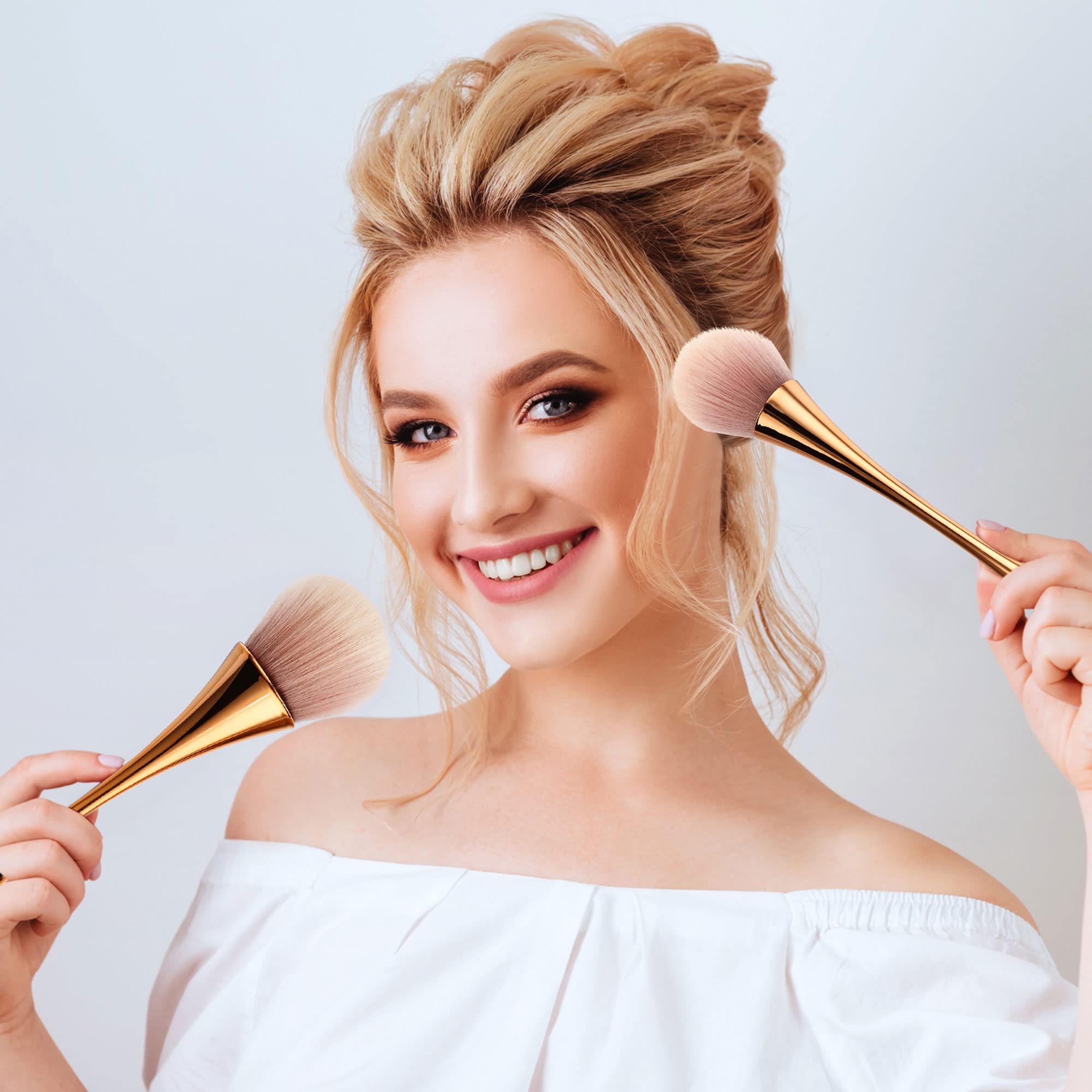 Boao 2 Pcs Large Fluffy Makeup Brushes Soft Bronzer Powder Brush for Coverage Loose Blending Buffing Nail Foundation(Rose Gold)