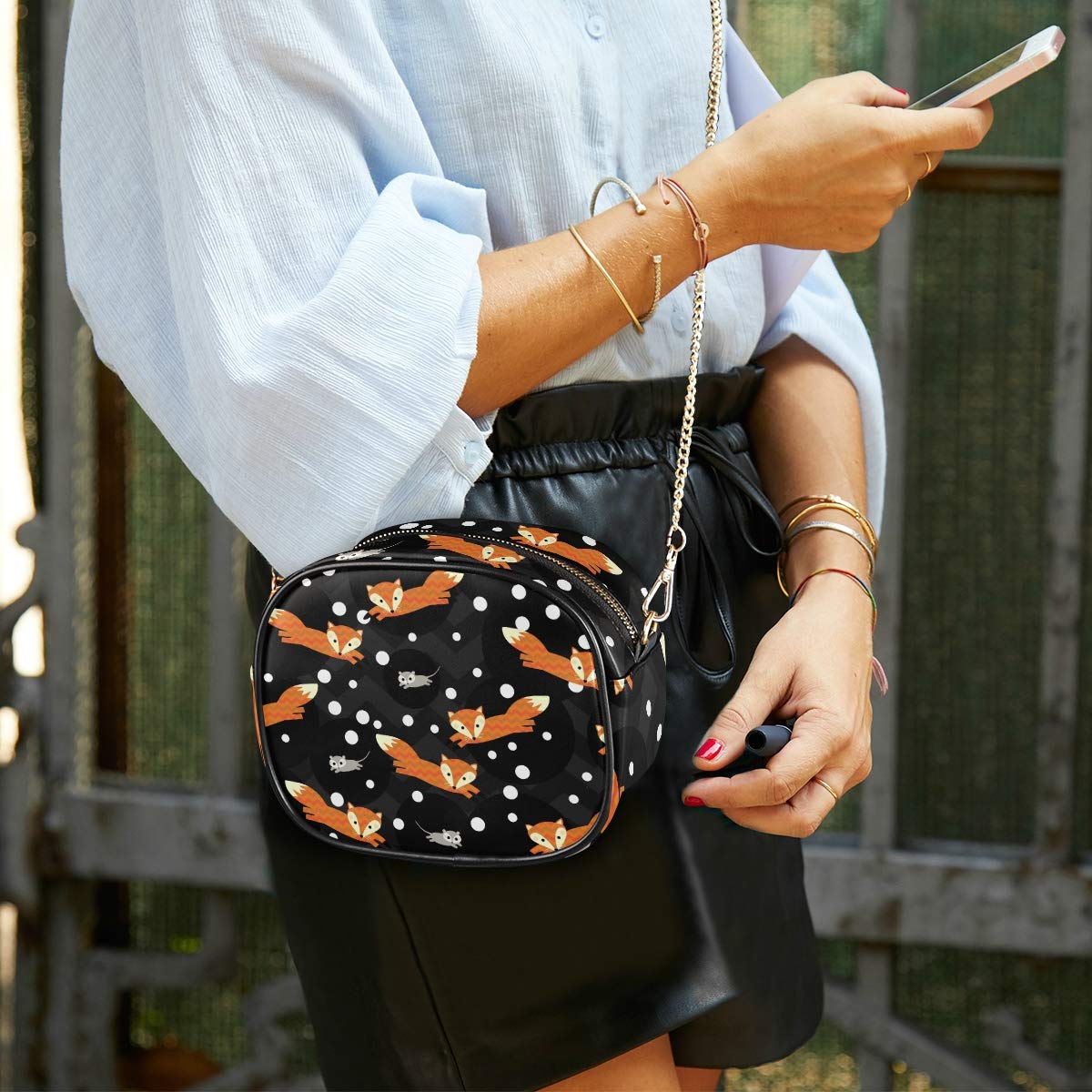 ALAZA PU Leather Small Crossbody Bag Purse Wallet Cute Forest Animals With Fox Cell Phone Bags with Adjustable Chain Strap & Multi Pocket
