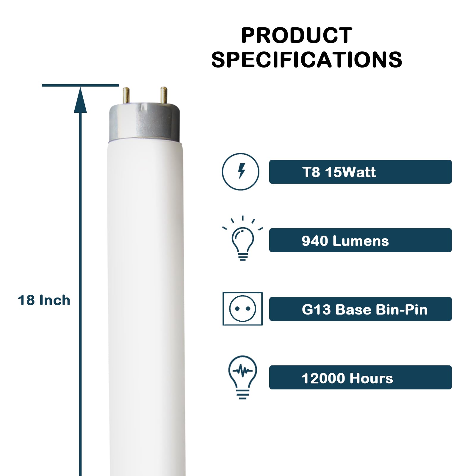 18" F15T8-CW 15 Watt Cool White,T8 Fluorescent Linear Tube Lamp,Replacement Bulb for Philips Alto ECO GE Staco Light Fixture,G13 Bi-Pin Base,4100K (4PACK)