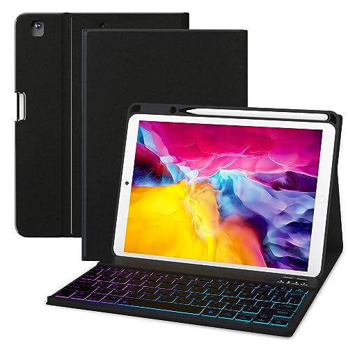 C INVERTER iPad Case Keyboard, for iPad 9th/8th/7th Gen 10.2 in, iPad Pro, Air 3rd Gen 10.5 in, Detachable Backlit Wireless Keyboard with Magnetic Protective Cover (Black)