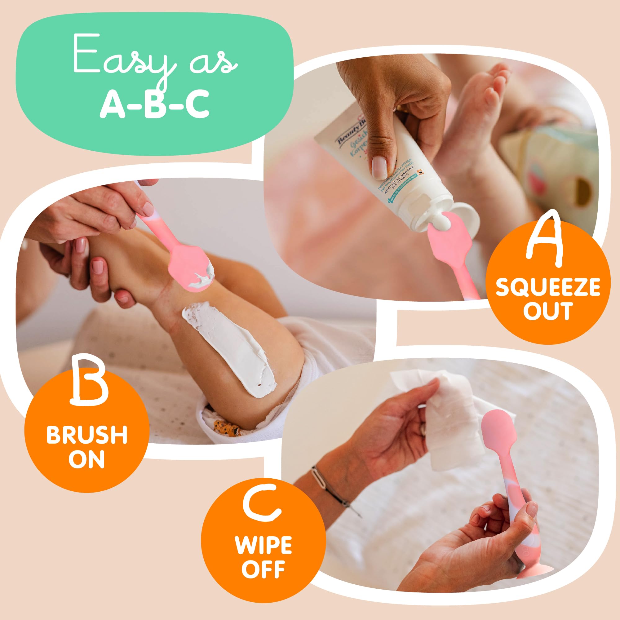 Bumco Baby Bum Brush - BPA-Free Diaper Cream Spatula with Suction Cup Base, Soft & Flexible Silicone, Wipe-Clean, Mom-Invented Diaper Bag Essentials (Light Pink Swirl)