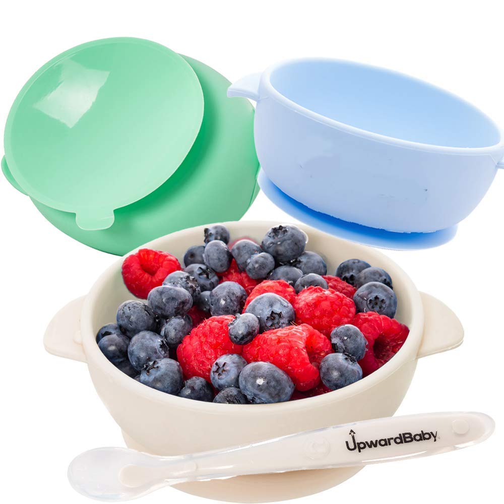 UpwardBaby Suction Toddler Plate and Bowl Feeding Placemat and Suction Bowl Set Bundle