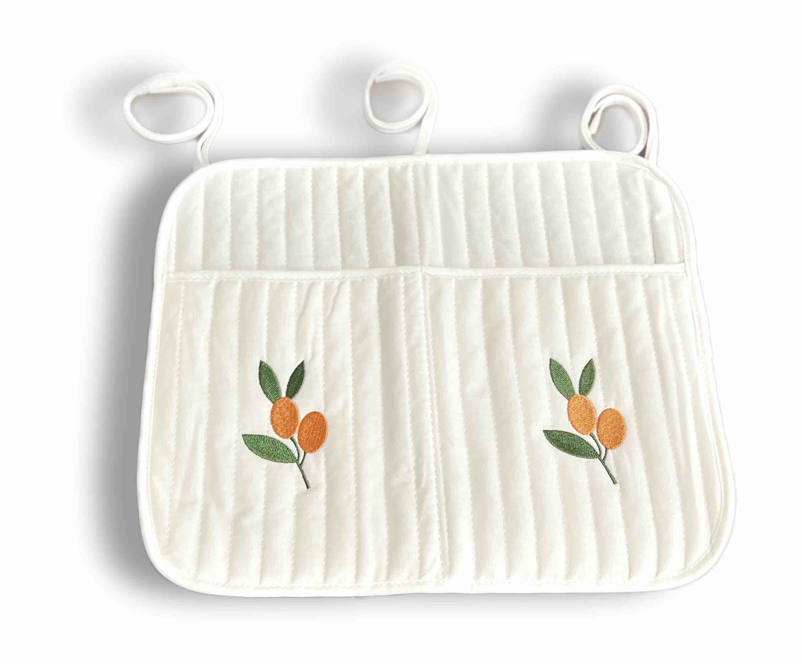2 Pieces Nursery Hanging Organizer For Crib and Changing Table-Double Pocket Hanging Bag-Hanging toy storage-Cotton and Machine washable (Olive)