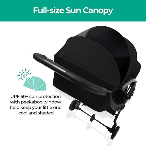 Mompush Lithe Lightweight Stroller, Compact One-Hand Fold Travel Stroller for Airplane Friendly, Reclining Seat and Large Canopy, with Rain Cover & Travel Carry Bag & Cup Holder