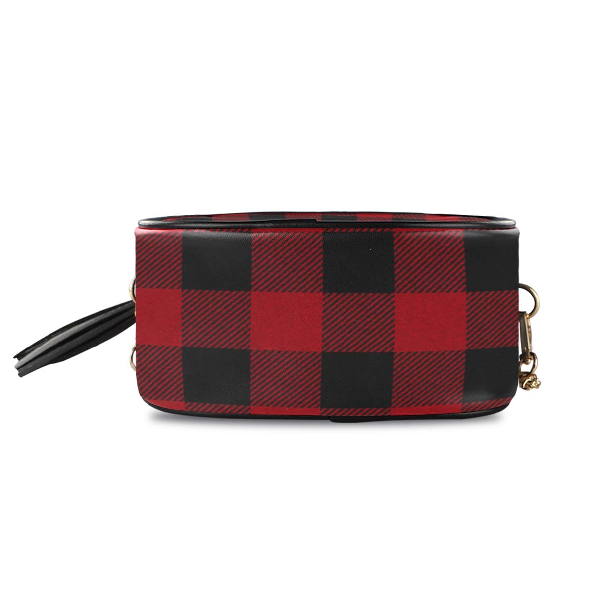 ALAZA PU Leather Small Crossbody Bag Purse Wallet Red Black Buffalo Lattice Plaid Cell Phone Bags with Adjustable Chain Strap & Multi Pocket
