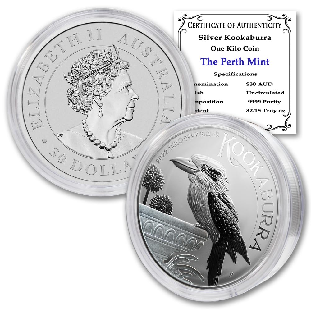 2022 P 1 Kilo (32.15 oz) Australian Silver Kookaburra Paperweight Coin Brilliant Uncirculated (BU - in Capsule) with Certificate of Authenticity $30 Seller BU