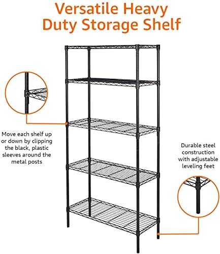 5-Shelf Adjustable, Heavy Duty Storage Shelving Unit (350 lbs Loading Capacity per Shelf), Steel Organizer Wire Rack, Black (36Lx14Wx72H), (SL-SUAM-116)