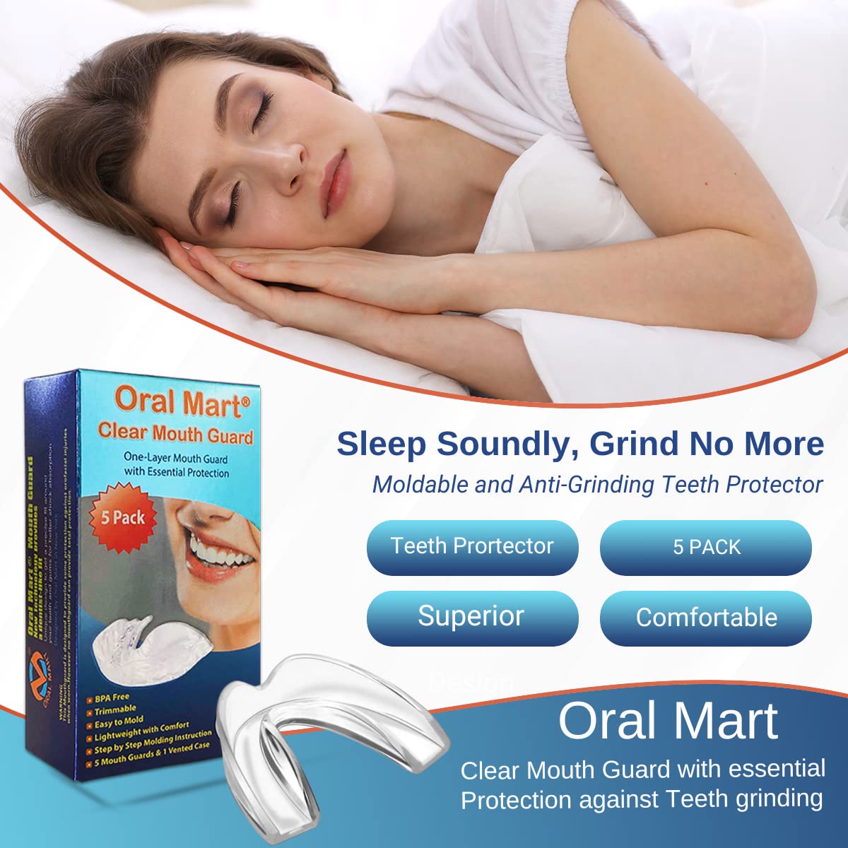 Mouth Guard for Grinding Teeth at Night for Kids - Pack of 5 Clear Kids Mouth Guards for Grinding Teeth - Anti Grinding Teeth Protector for Sleep - Night Guard for Clenching Teeth (5 Pack, Youth Size)