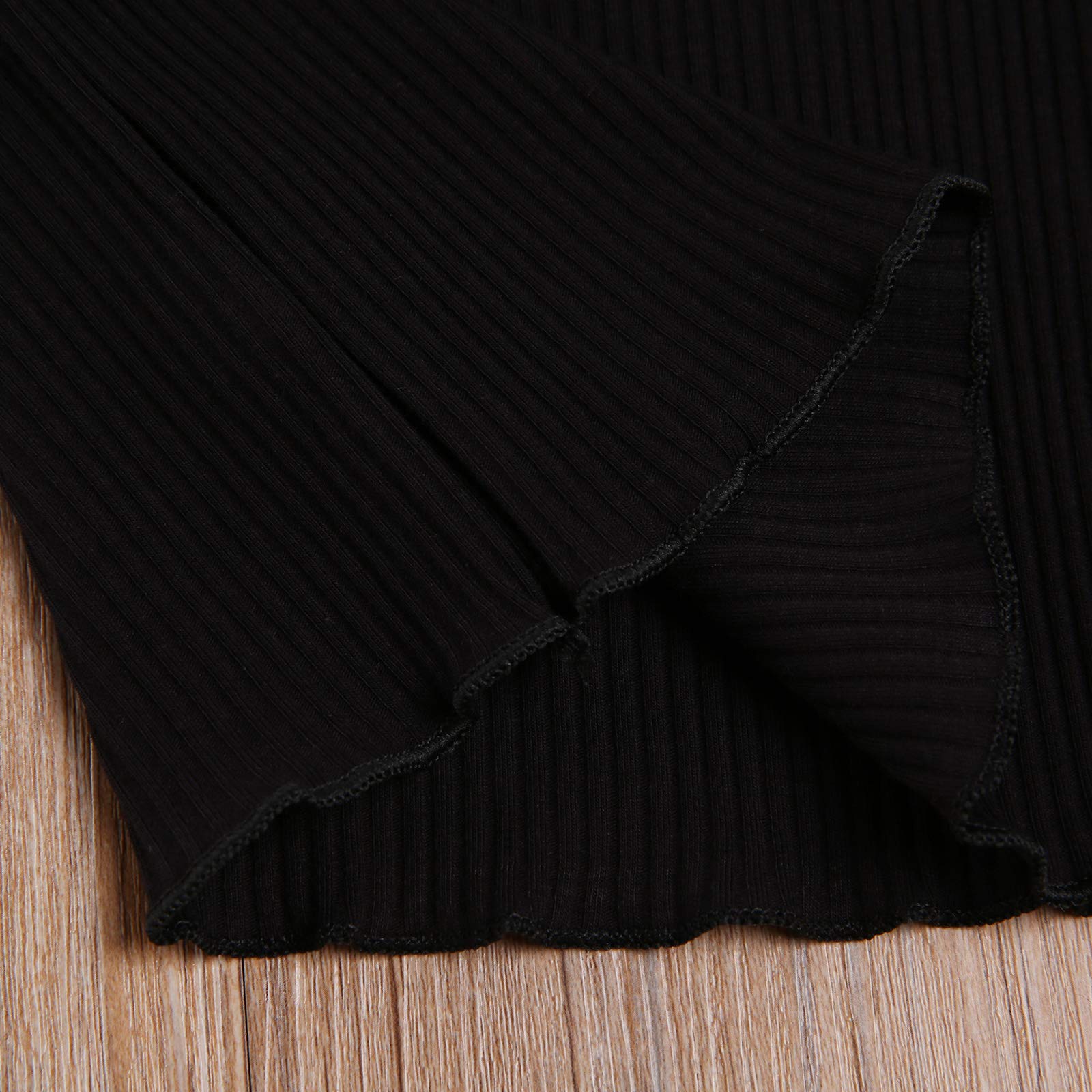 Girls Casual Tops Long Sleeve Turtleneck T-Shirt Basic Solid Color Blouse Outfit for Toddler Baby Girl 1-8 Years (Ribbed -Black,5-6X)