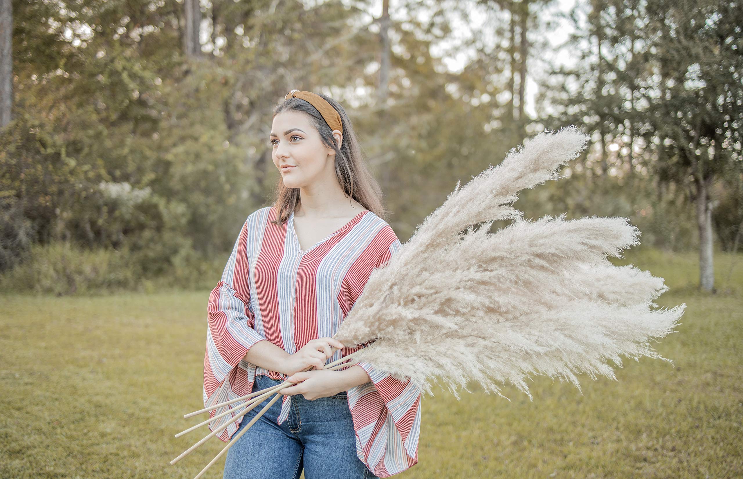 48" Extra Large Pampas Grass Stems Beige- 4 Pampas Stems - Tall-Pampas Grass for Floor Vase - Wedding Decoration
