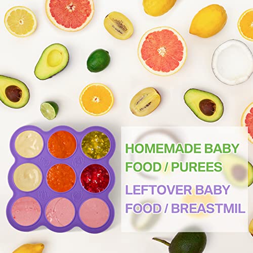 4 Pack Baby Food Storage Containers 9 Cup Silicone Baby Food Freezer Tray with Lid Stackable Reusable Freezer Storage Tray for Ice Breast Milk Homemade Baby Food Vegetable Fruit Puree