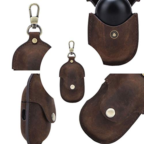 Compatible for Samsung Galaxy Buds Case Leather Shockproof Protective Earbuds Case with Stainless Keychain - Coffee